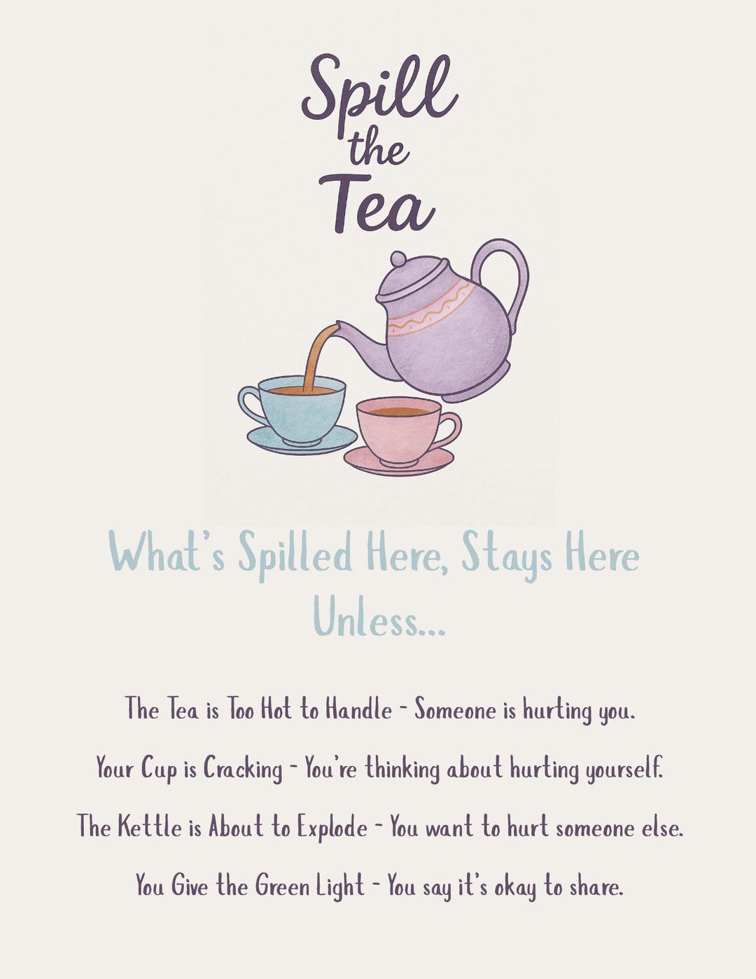 Spill the Tea Counseling Confidentiality Sign | Therapist Office Decor ...
