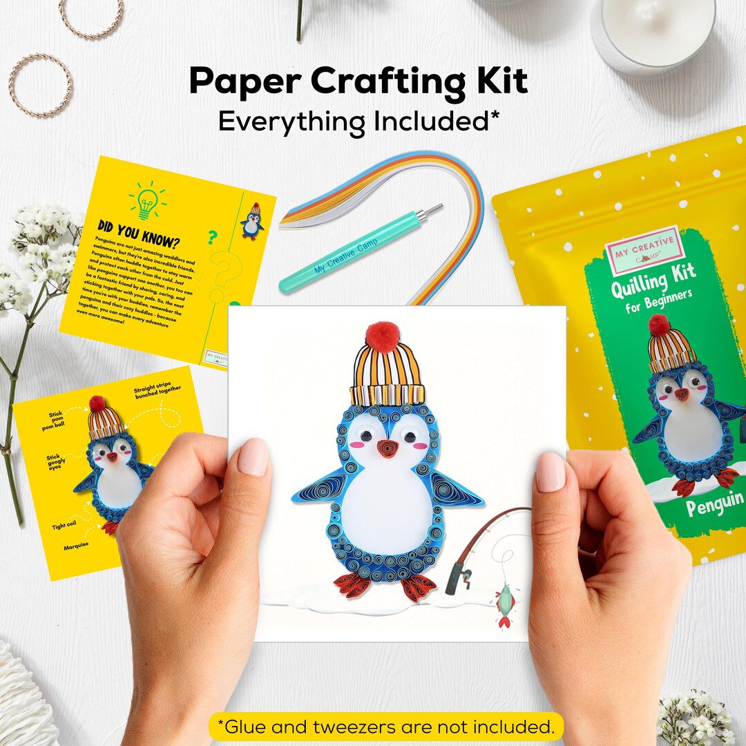 Penguin Paper Quilling Kit - DIY On-the-go Animal Craft Kit - 1 Project ...
