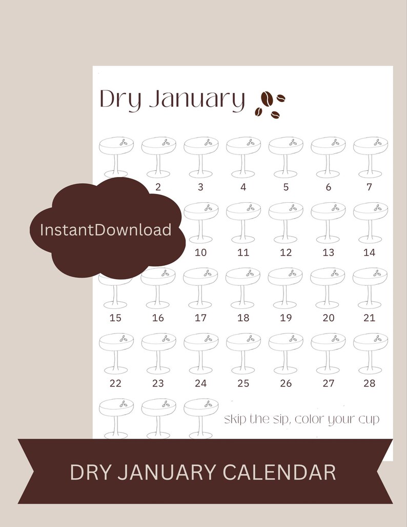 Dry January Espresso Martini Digital Calendar Download - Etsy