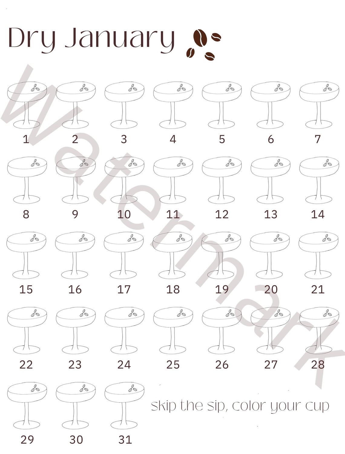 Dry January Espresso Martini Digital Calendar Download - Etsy