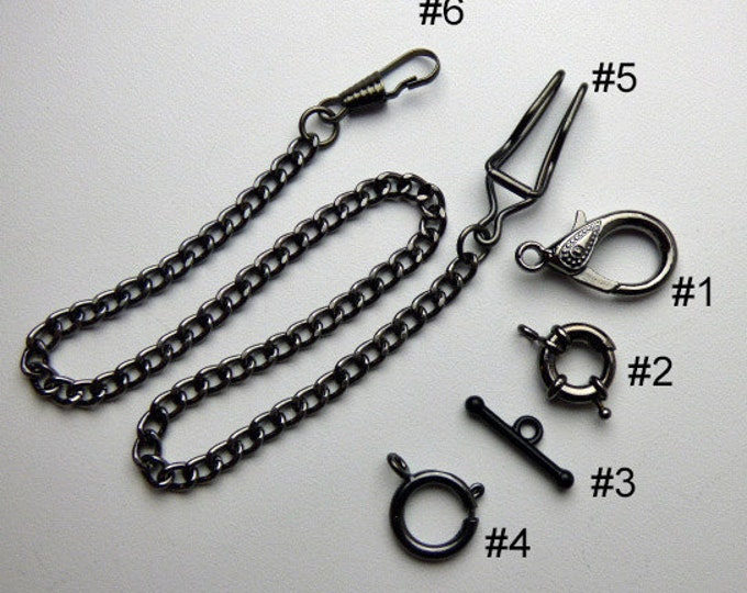 Black Pocket Watch Chain 10, 12 or 15 Inches Multiple Clasp Options for ...