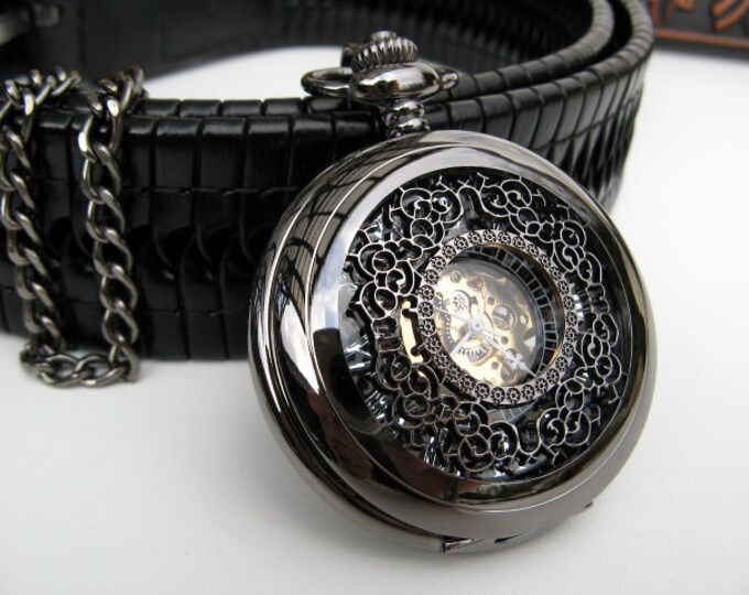 Filigree Pocket Watch, Antique Style Black Roman Mechanical Pocket ...