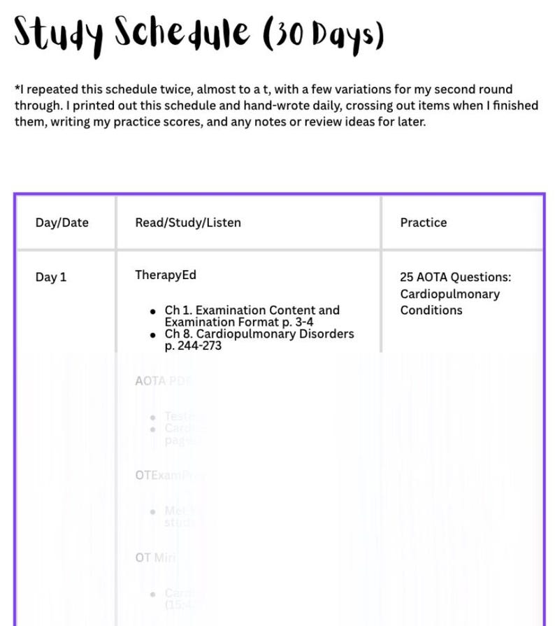 NBCOT 30-day Study Schedule - Etsy