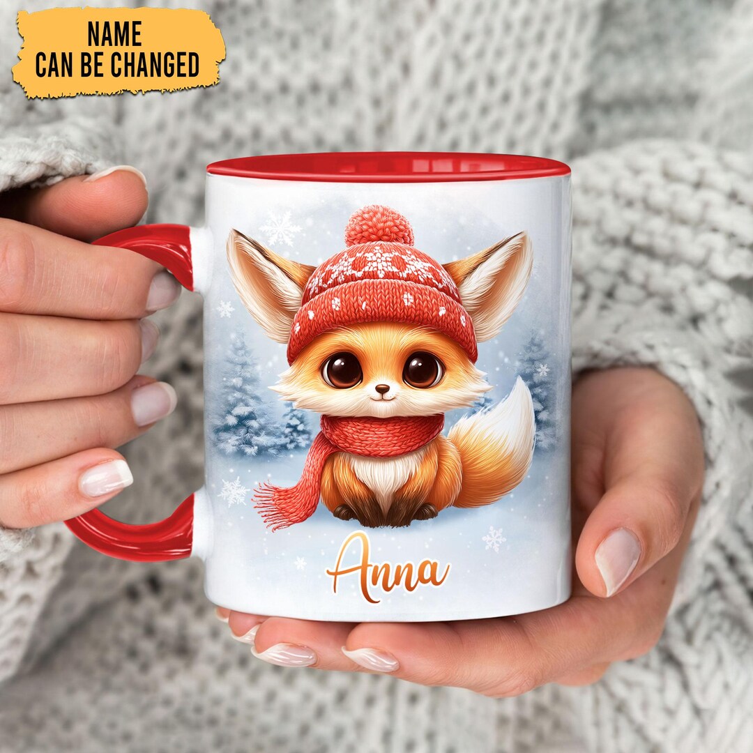 Personalized Winter Fox Mug – Custom Name Cute Fox Coffee Cup Gift for ...