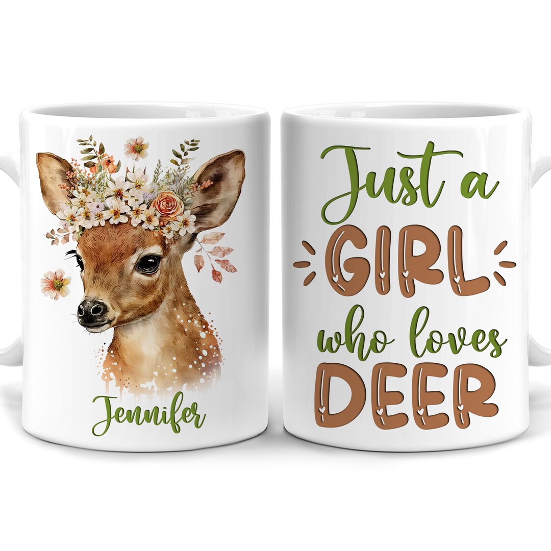 Personalized Deer Mug – Custom Name Deer Coffee Cup, Cute Deer Gift for ...