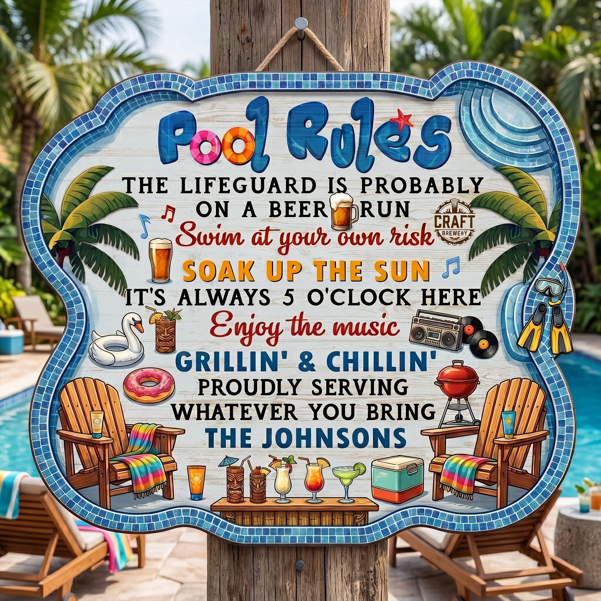 Custom Pool Rules Wooden Sign, Personalized Poolside Decor, Family ...