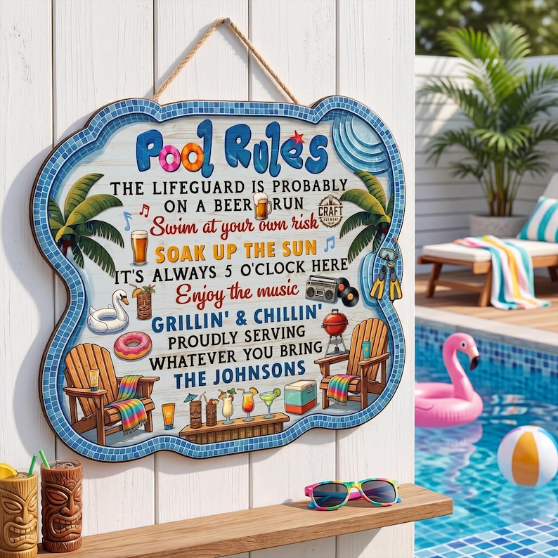 Custom Pool Rules Wooden Sign, Personalized Poolside Decor, Family ...