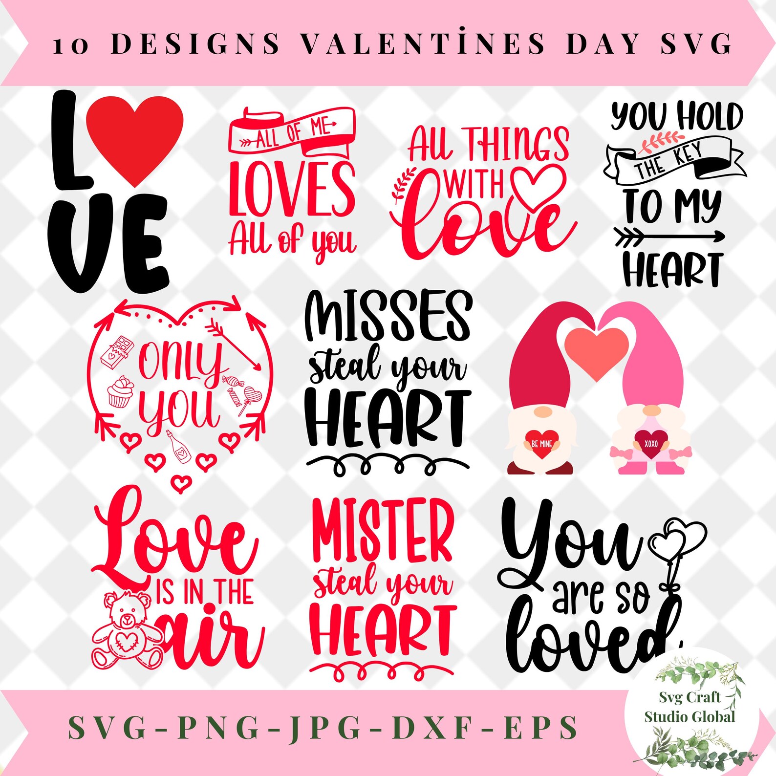 Valentine's Day Svg Bundle, 10 Valentine Designs Svg, Valentine's Day ...