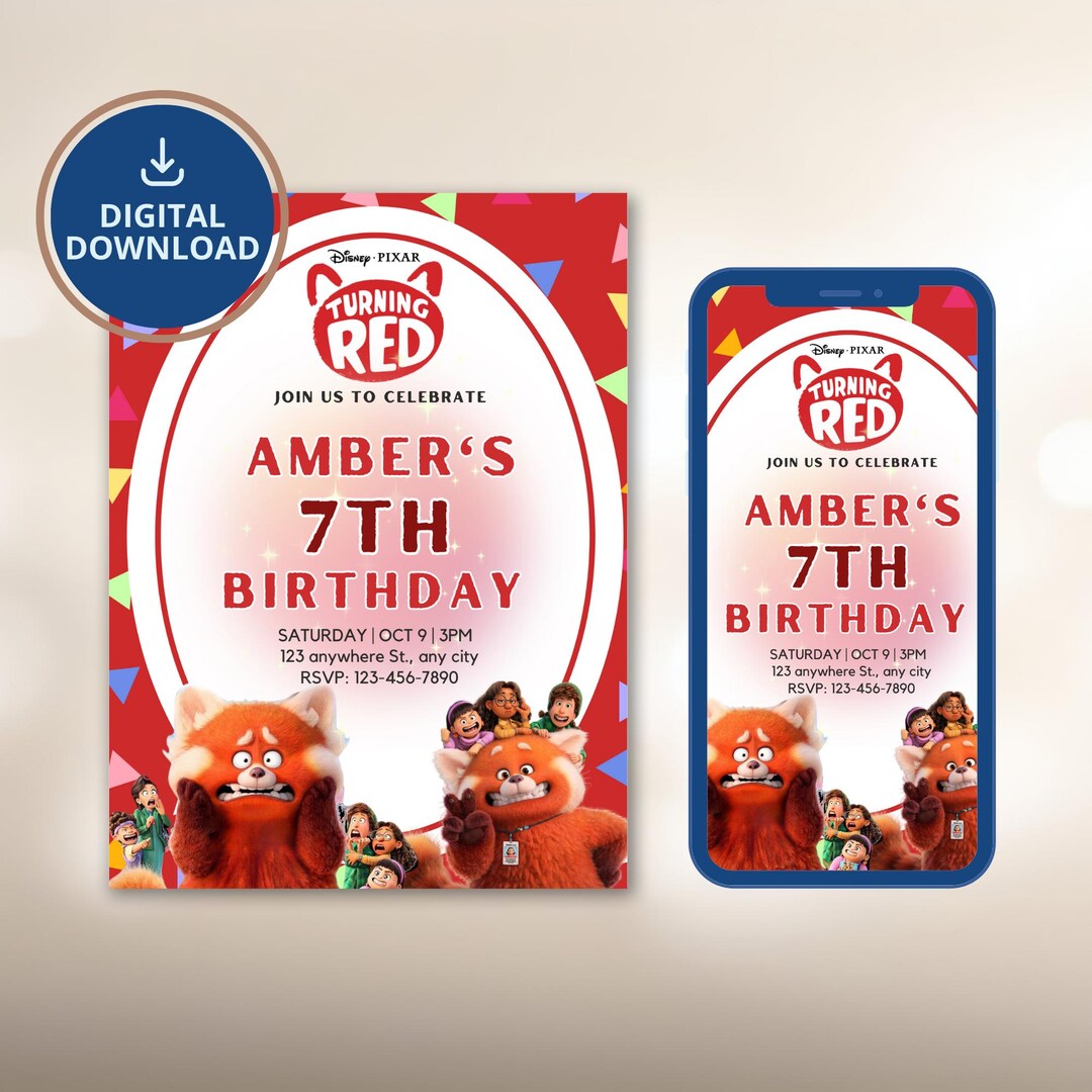 Editable Turning Red Theme Birthday Invitation Editable on CANVA Free ...