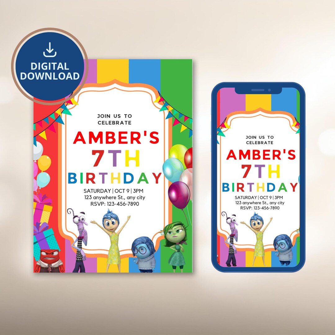 Editable Inside Out Theme Birthday Invitation Editable on CANVA Free ...