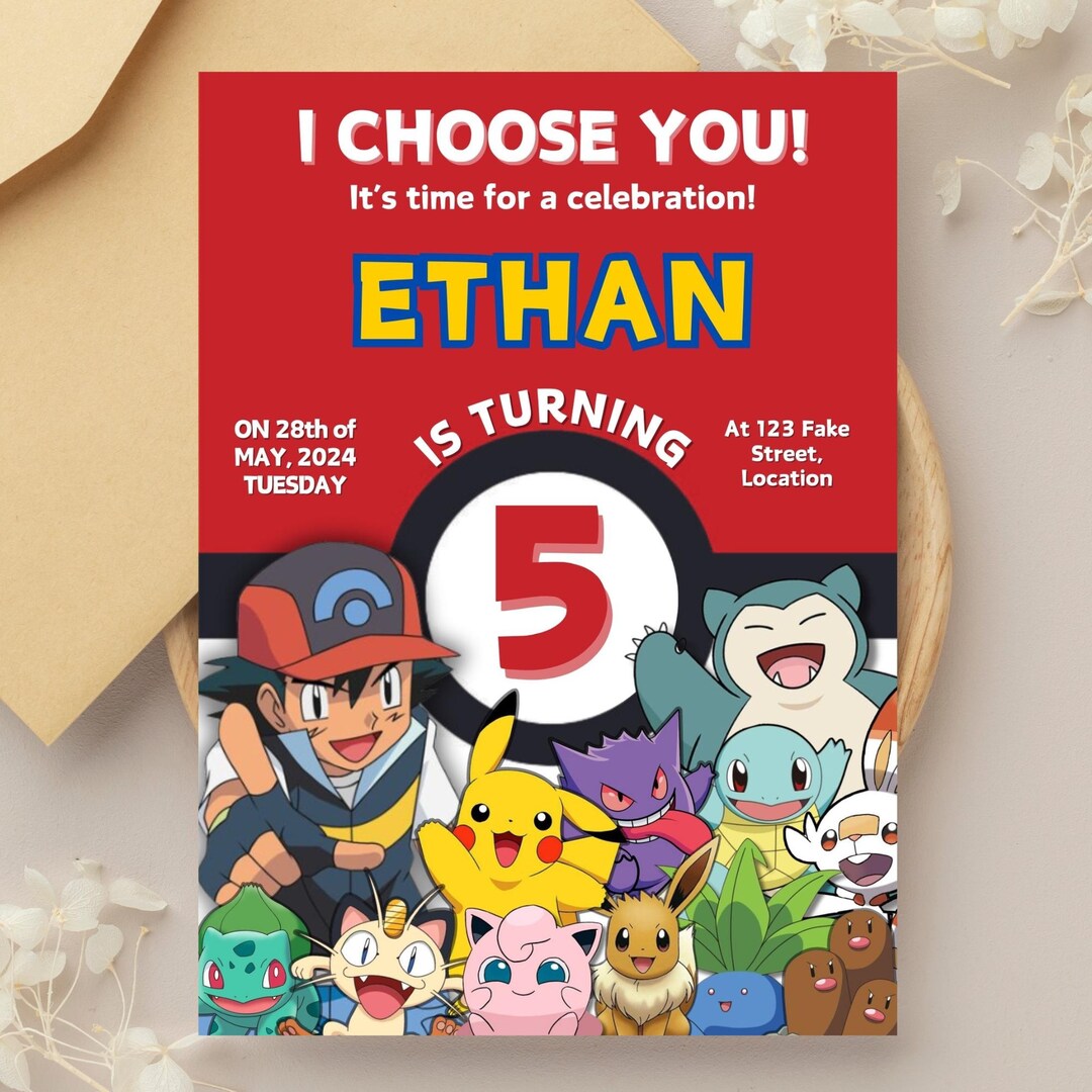 Editable Pokemon Birthday Invitation Editable on CANVA Free Personalise ...