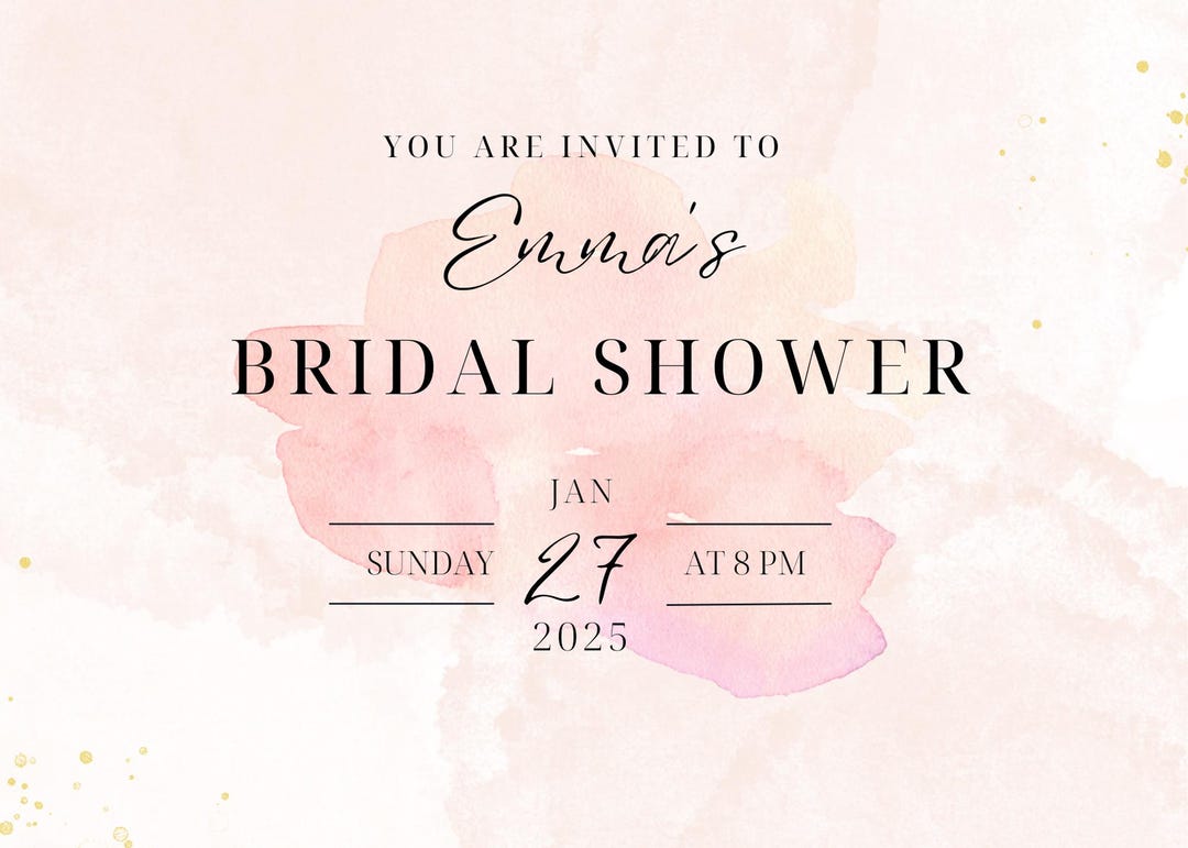 Editable Bridal Shower Invitation Template Elegant Watercolor Design ...