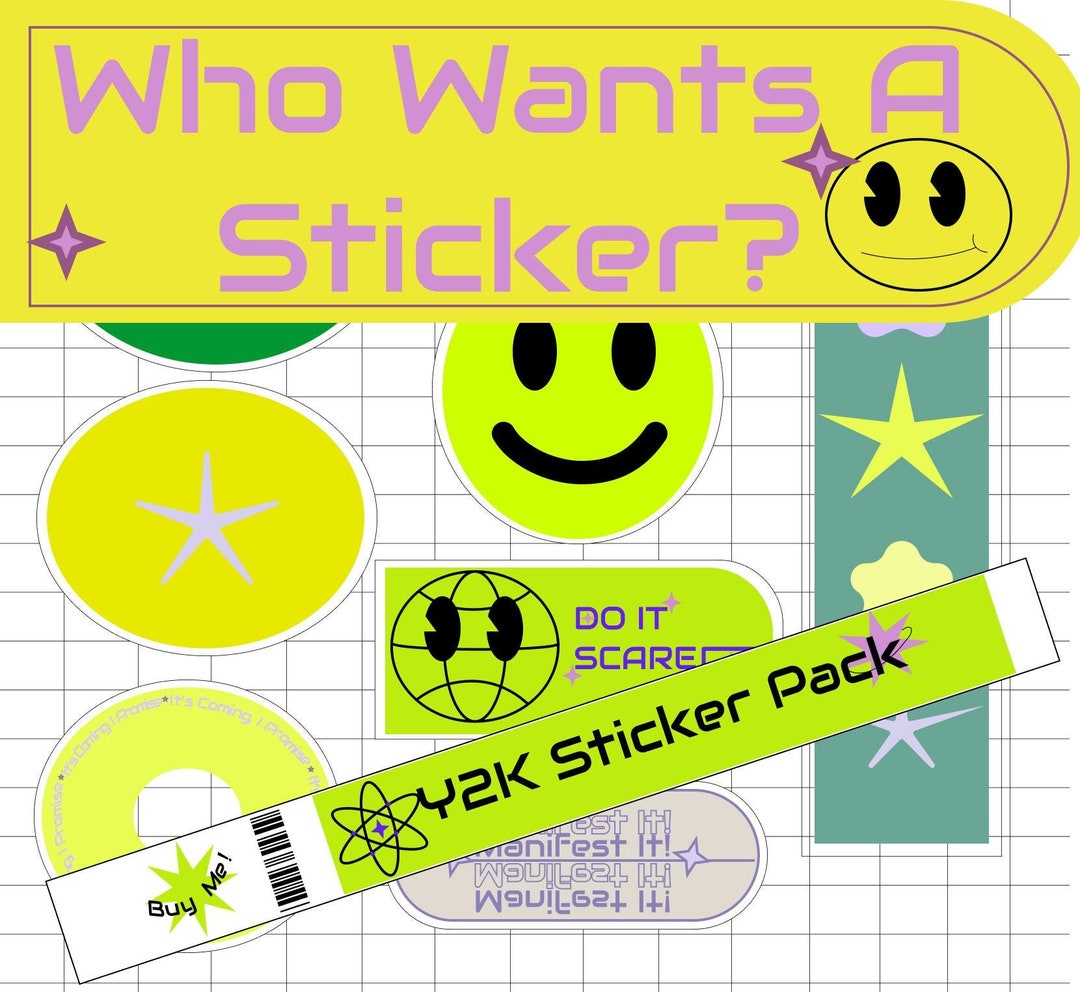 Y2K Sticker Pack - 6 Y2K Aesthetic PNG & SVG Digital Stickers - Bold ...