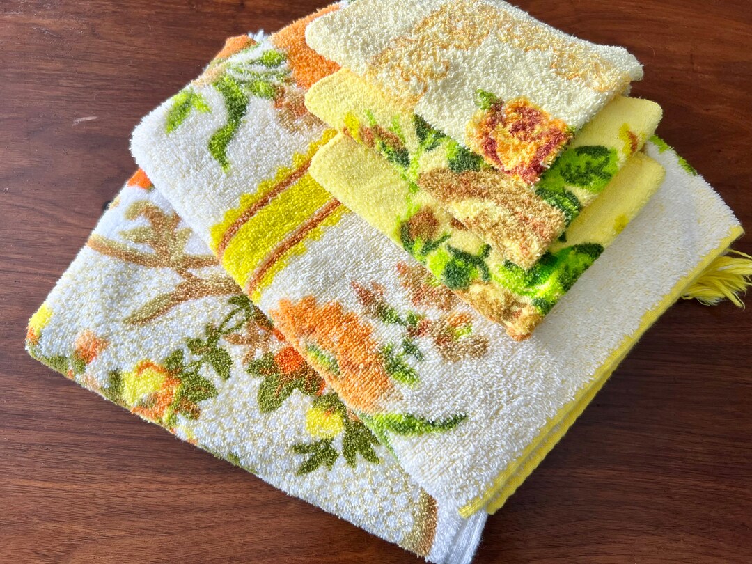 Vintage Yellow Floral Towel Set, Retro Bathroom Decor - Etsy