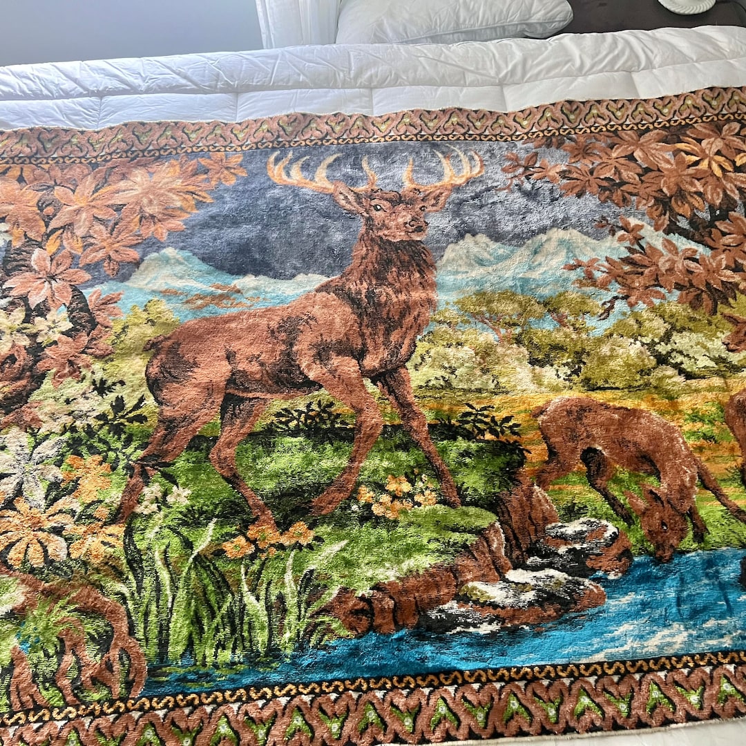 Large Vintage Deer Tapestry / Vintage Buck Wall Tapestry / Vintage Stag ...