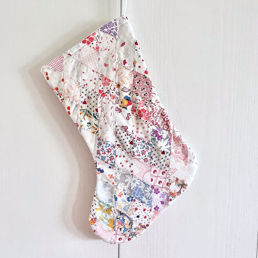 ONE Vintage Quilt Stocking / Christmas Quilt Stocking / Scrappy Quilt ...