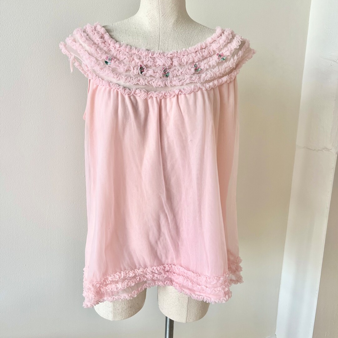 Vintage Negligee Top / Pink Ruffled Negligee / 1960s Vintage Fashion ...