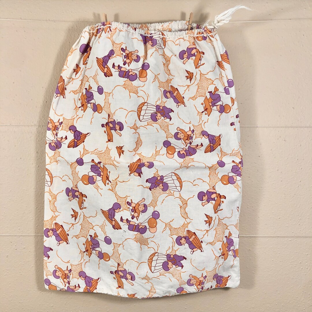 Vintage Children's Cinch Bag: Airplane Print Fabric Toy Sack - Etsy