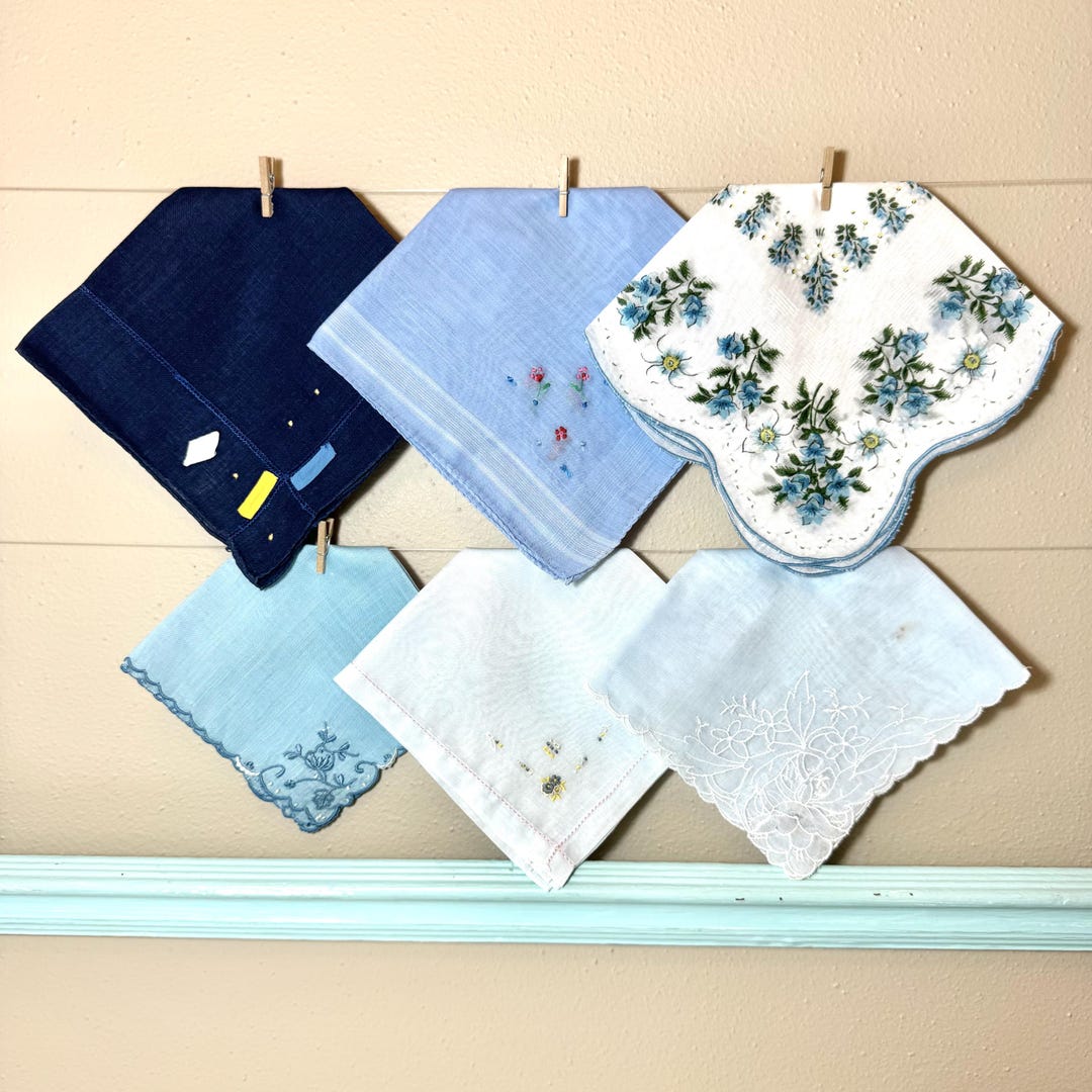 Blue Flower Vintage Hankies / Blue Flower Hankerchiefs / Blue Landies ...