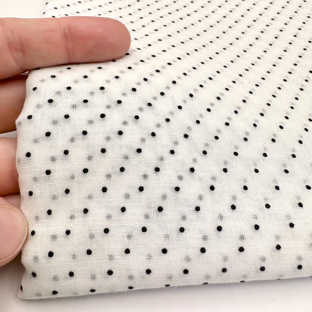 Vintage Flocked Fabric Yardage / White Fabric With Small Black Dots ...