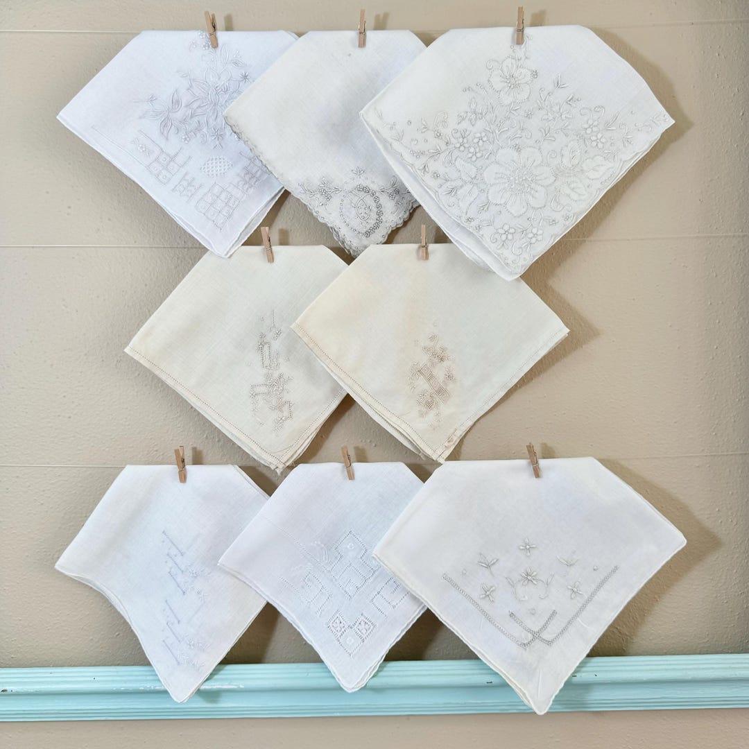 Madeira Embroidered Vintage Hankies Lot / White Madeira Hankerchiefs ...