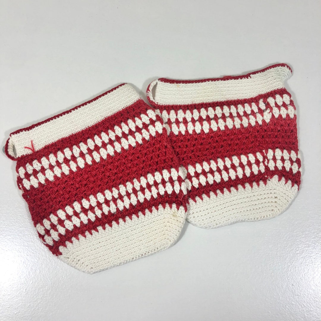 Red White Vintage Crochet Pot Holders / Crochet Sugar and Creamer Pot ...