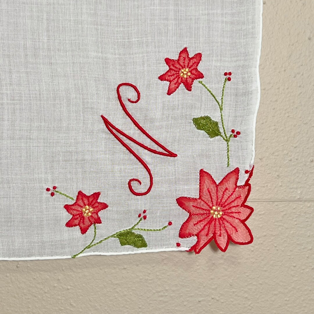 N Monogrammed Vintage Hankie / Monogrammed Handkerchief / White Red N ...