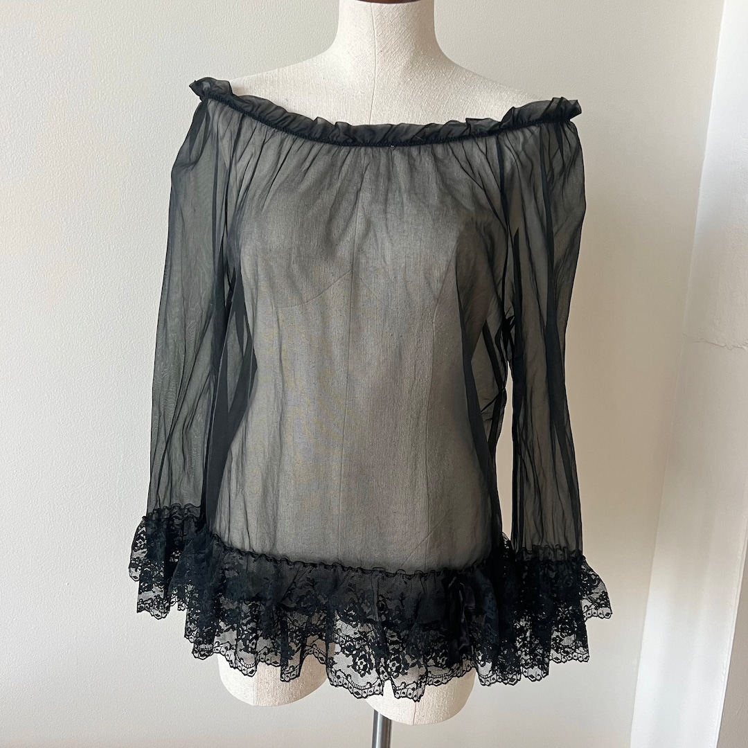 Vintage Negligee Tank / Blanche by Erika Mcgowan / Sheer Black Negligee ...