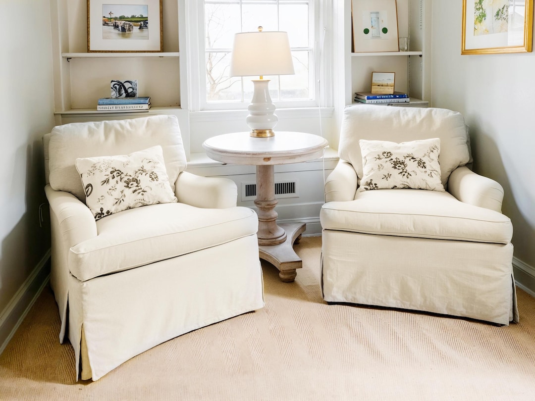 White Cotton Linen Single Sofa Cover, Custom Sofa Cover, Custom Size ...