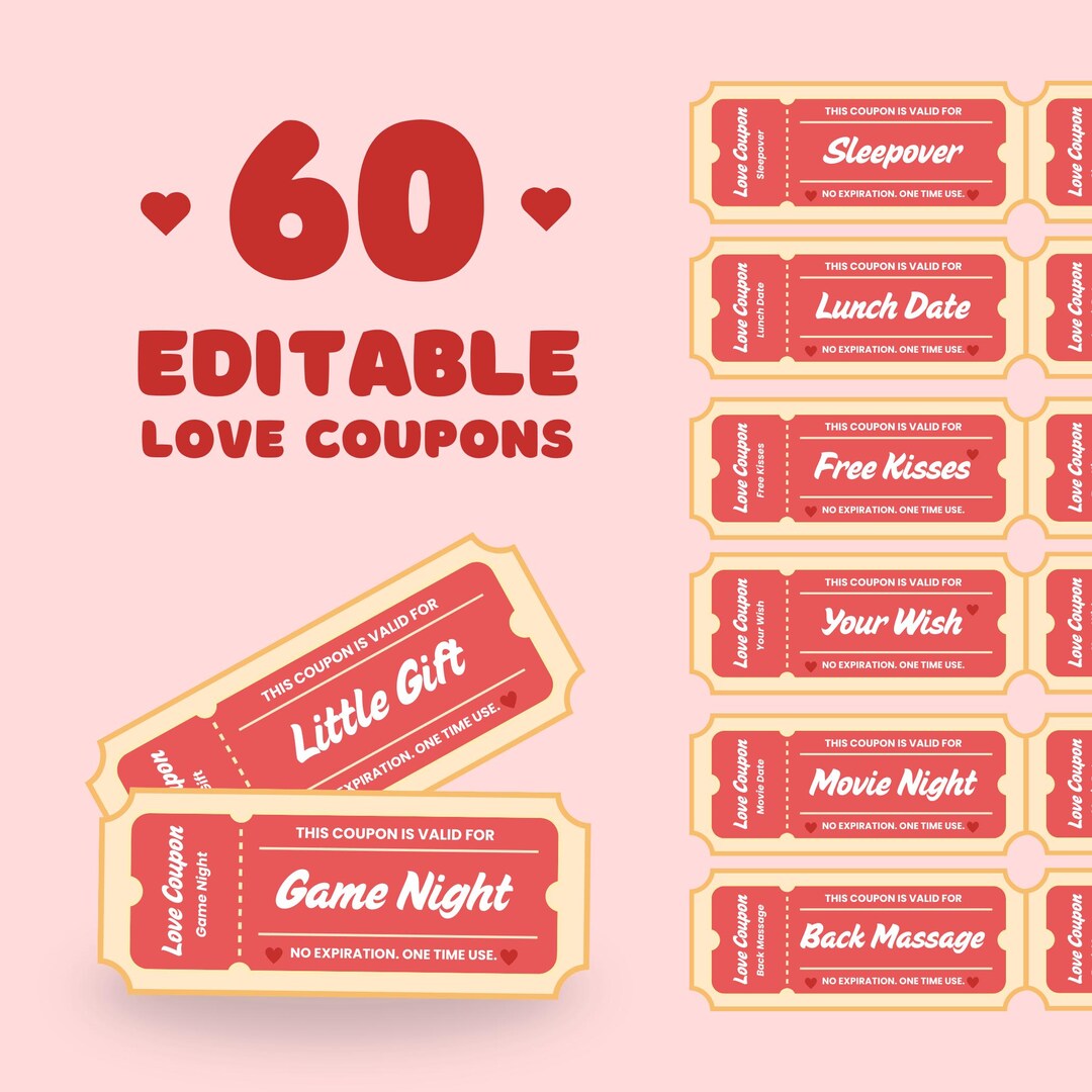 Editable Personalized Love Coupons Gifts for Him Gifts for Her ...