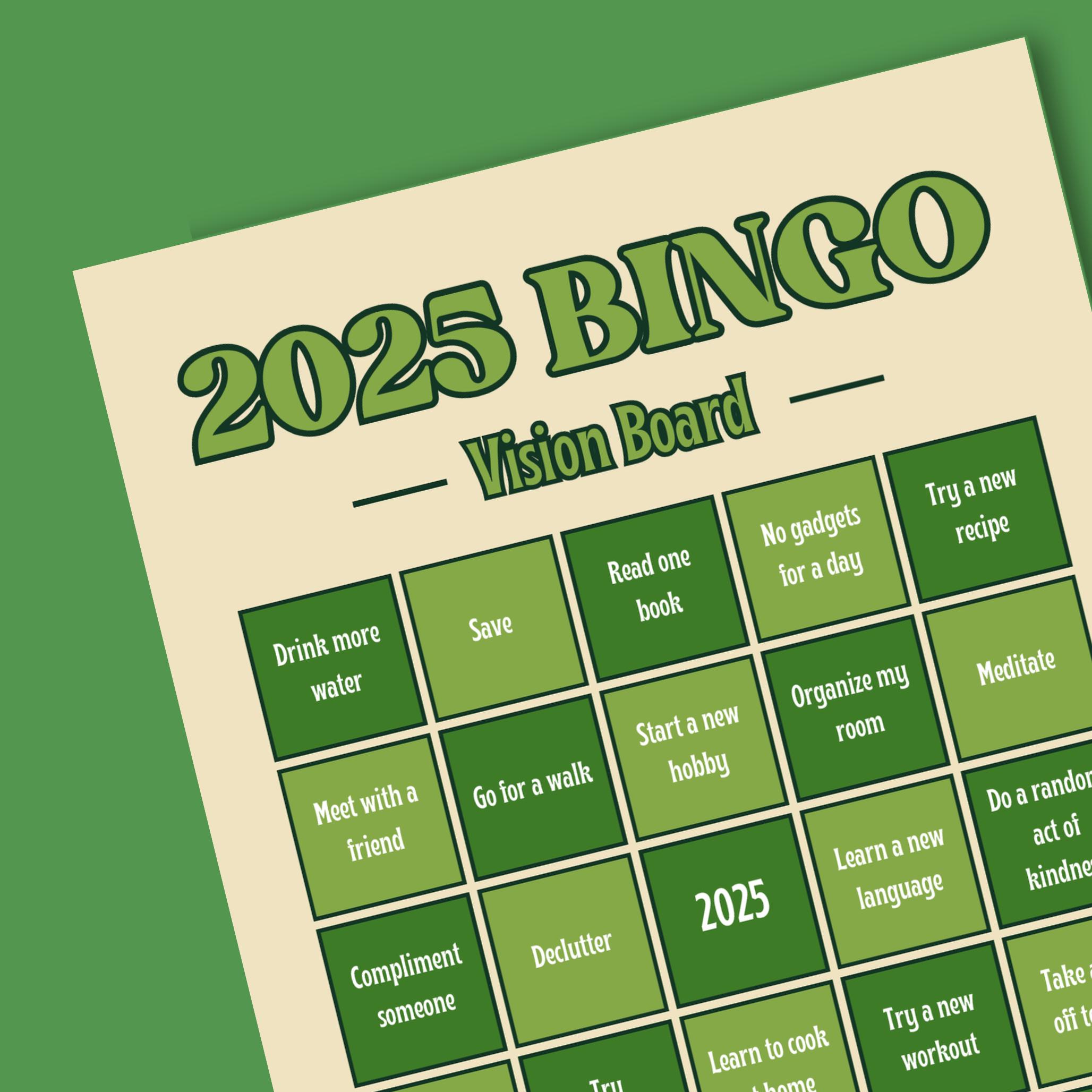 2025 Bingo Card Vision Board Template Printable Editable Canva Template ...