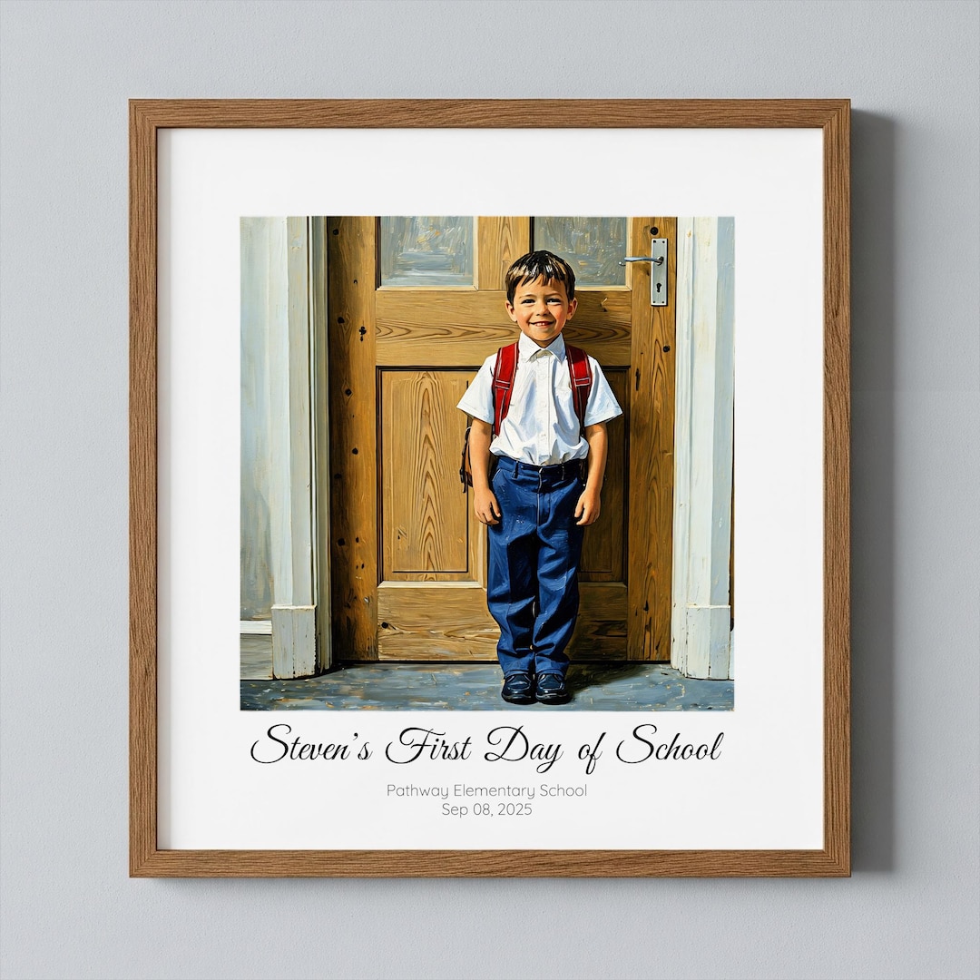 Custom First Day of School Oil Painting Portrait, Personalized Wall Art ...