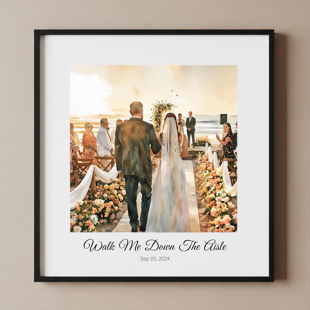 Custom Bride and Father Watercolor Painting From Photo, Personalized ...