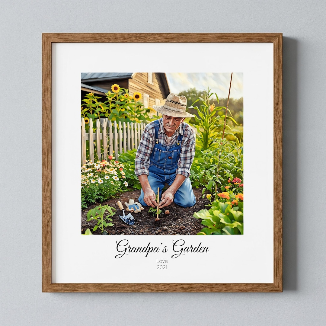 Custom Grandpa Portrait, Personalized Watercolor Garden Art - Etsy