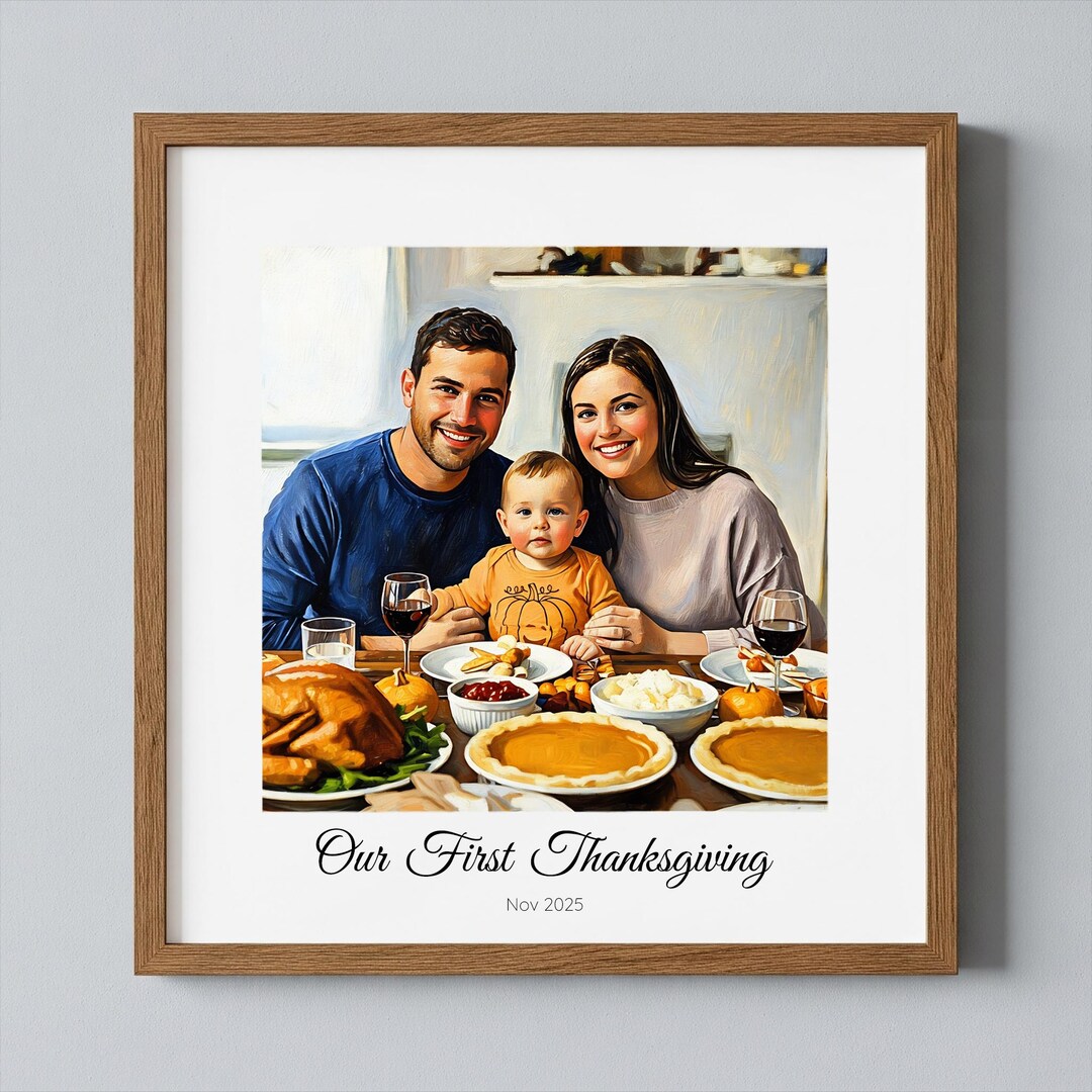 Custom First Thanksgiving Oil Painting Portrait, Family Photo to Art ...