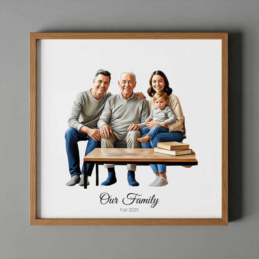 Custom Grandpa Realistic Portrait From Photo, Personalized Watercolor ...