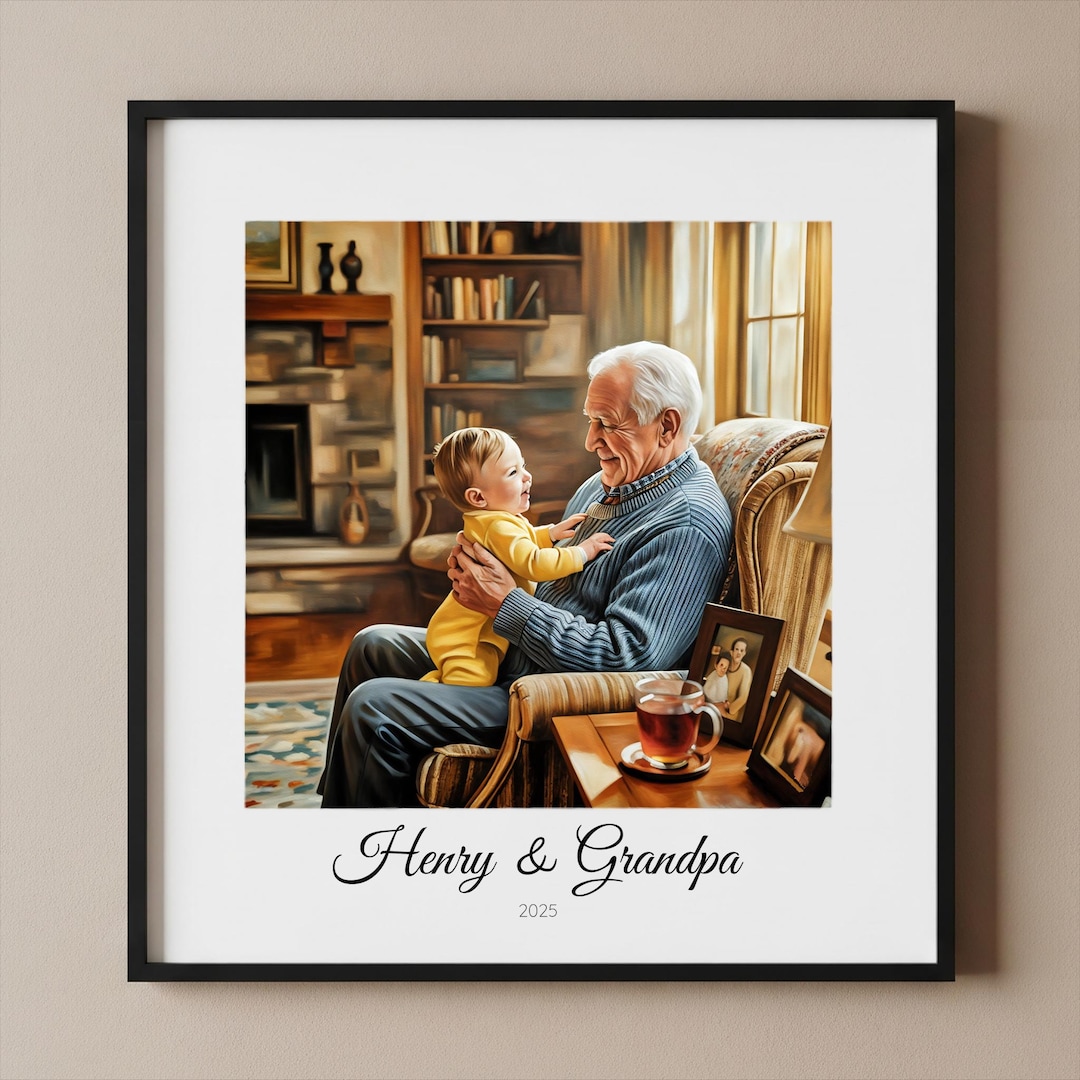 Custom Watercolor Grandpa Portrait, Personalized Photo Art, Grandparent ...
