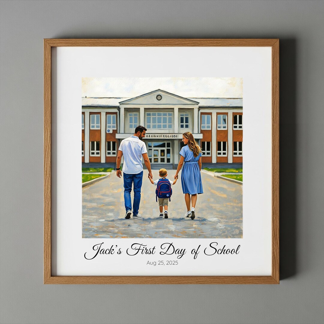 Custom First Day of School Oil Painting Portrait, Personalized Family ...
