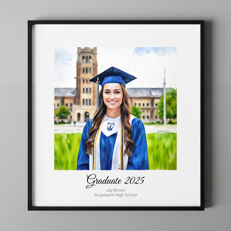 Custom Graduation Watercolor Painting From Photo, Personalized High ...