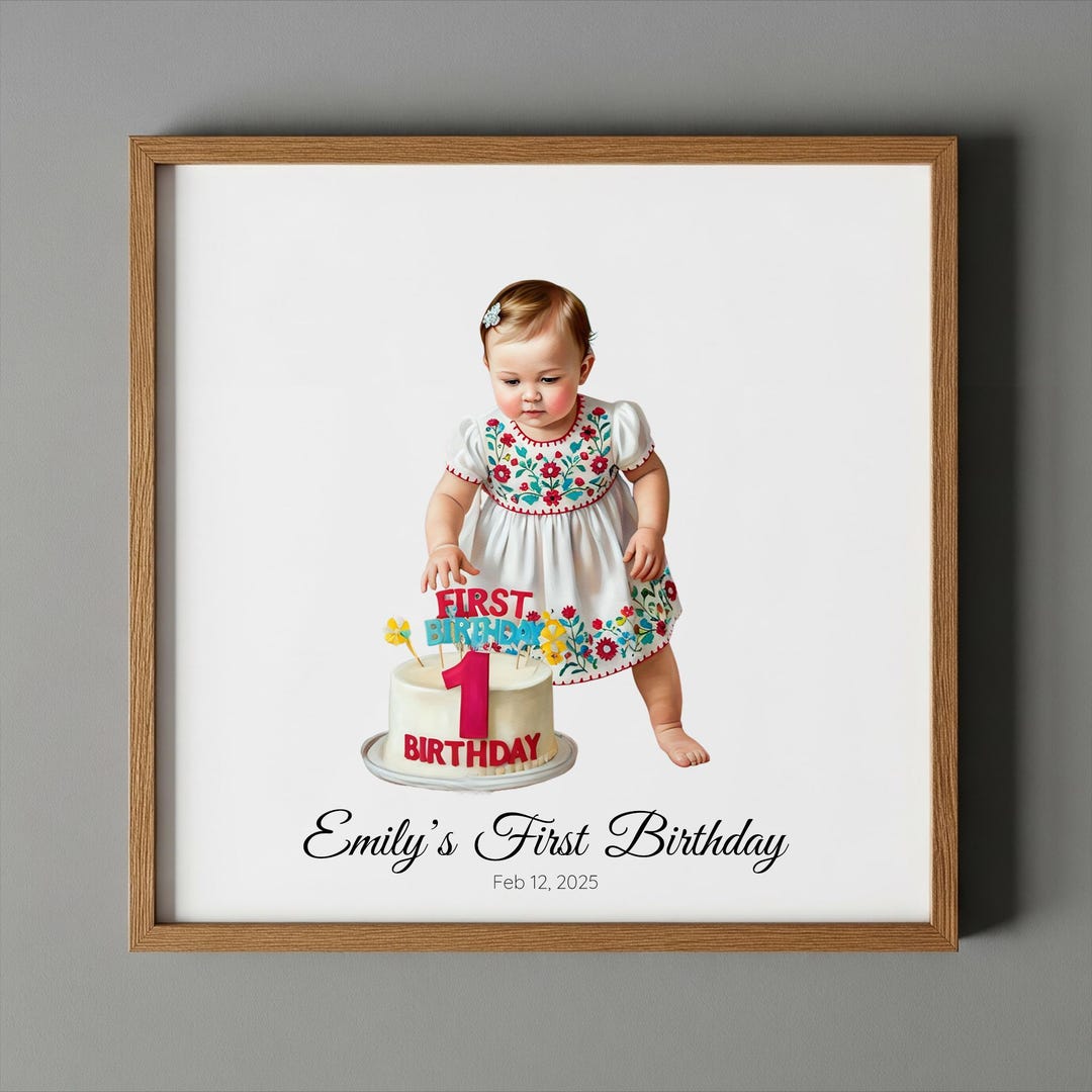 Custom First Birthday Realistic Portrait From Photo, Personalized ...