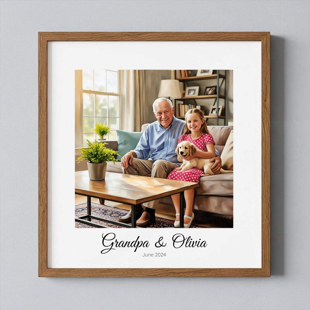 Custom Grandpa Realistic Portrait From Photo, Personalized Watercolor ...