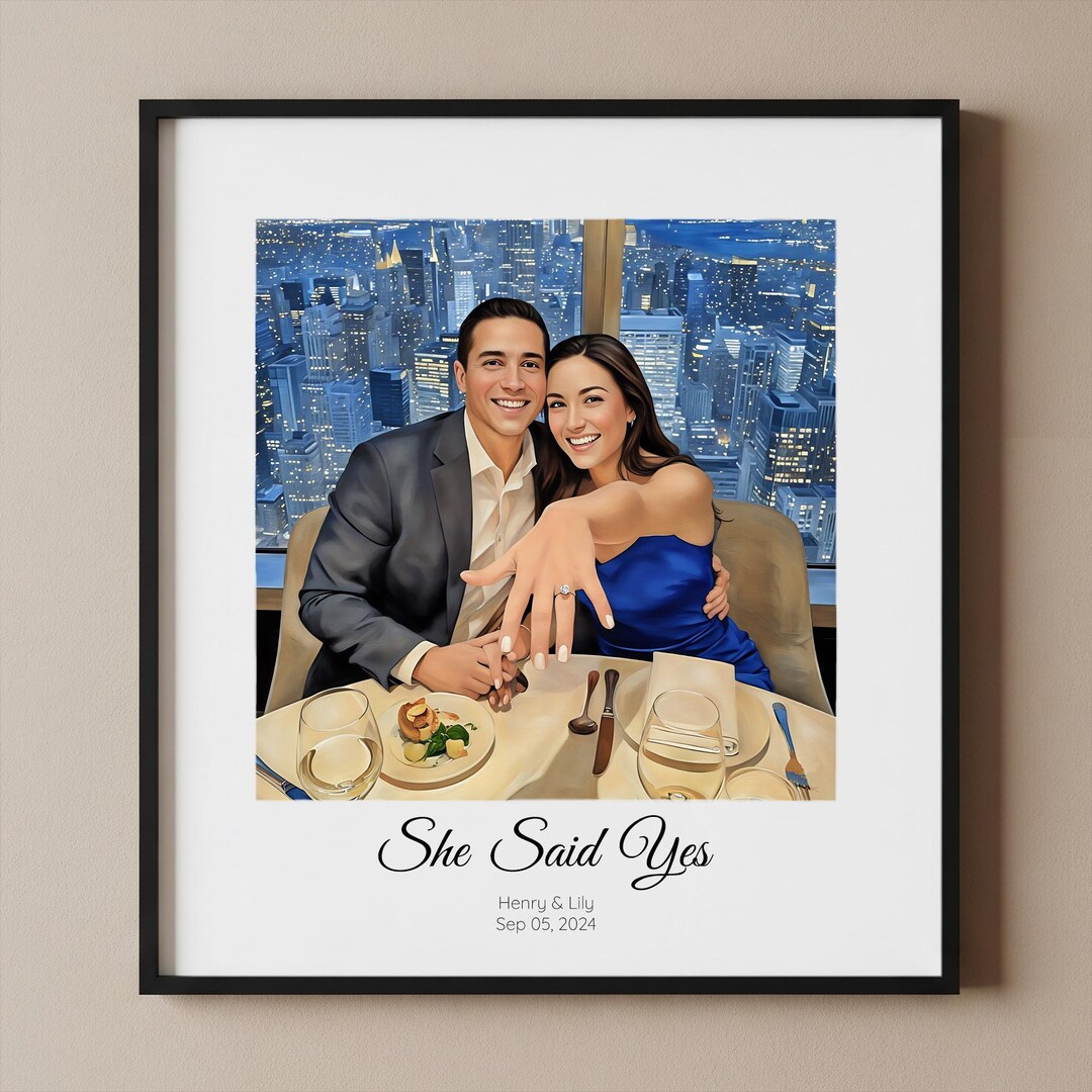 Custom Engagement Realistic Portrait From Photo, Personalized Engaged ...