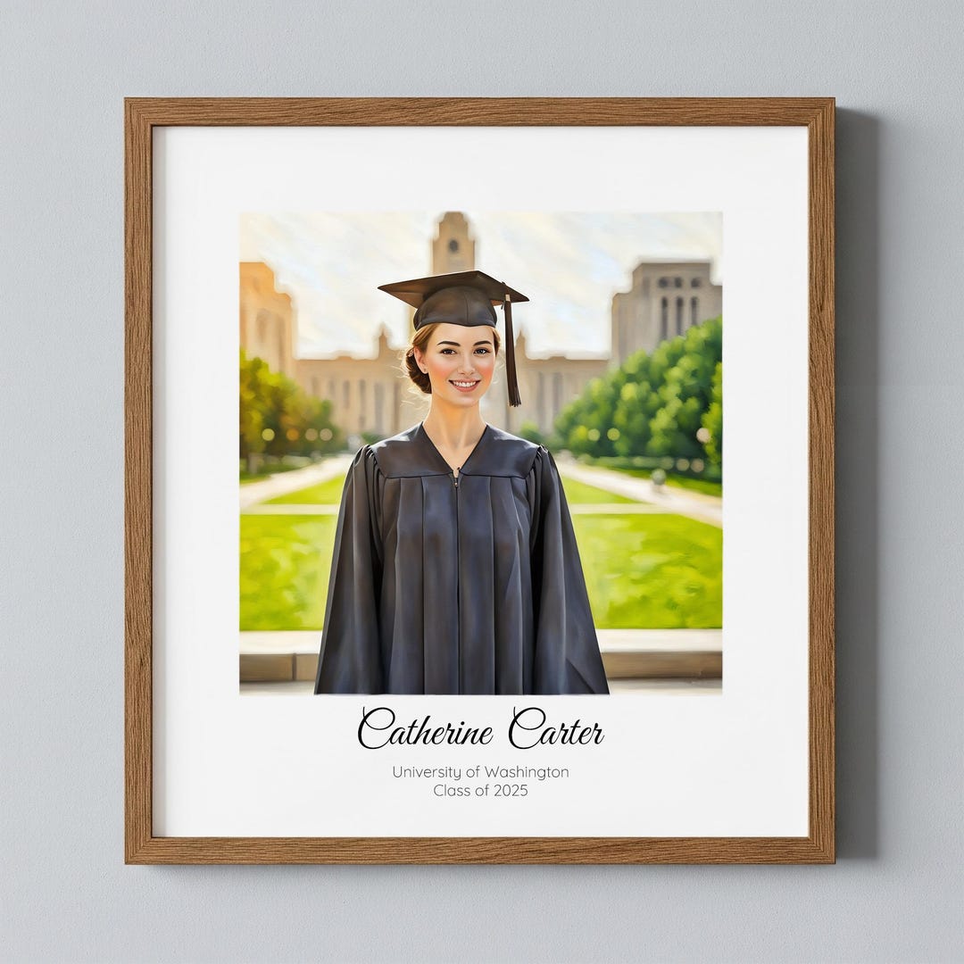 Custom Graduation Portrait, Realistic Watercolor Painting, University ...