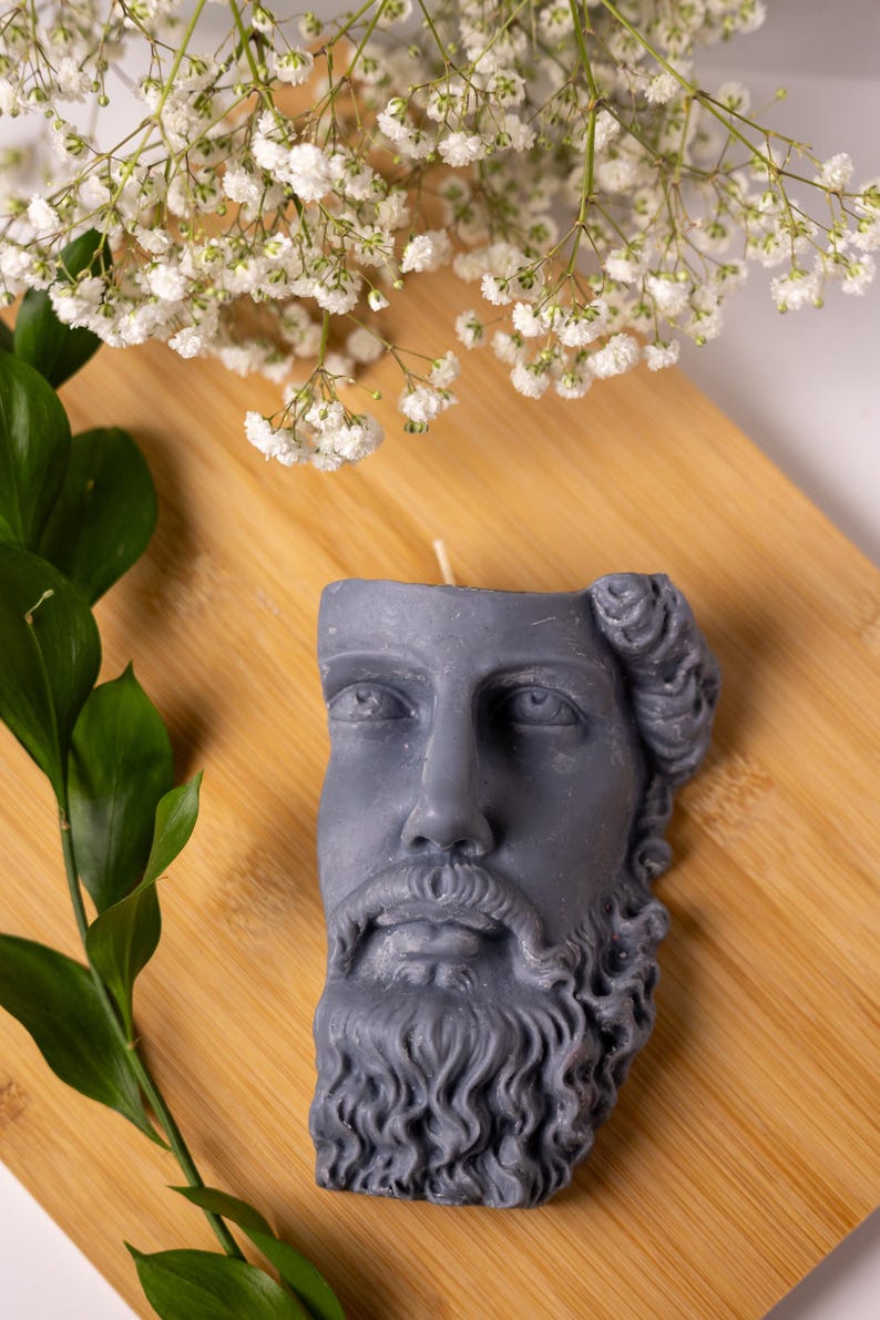 Grey Greek God Candle - Zeus Sculpture Candle - Greek Mythology Candle ...