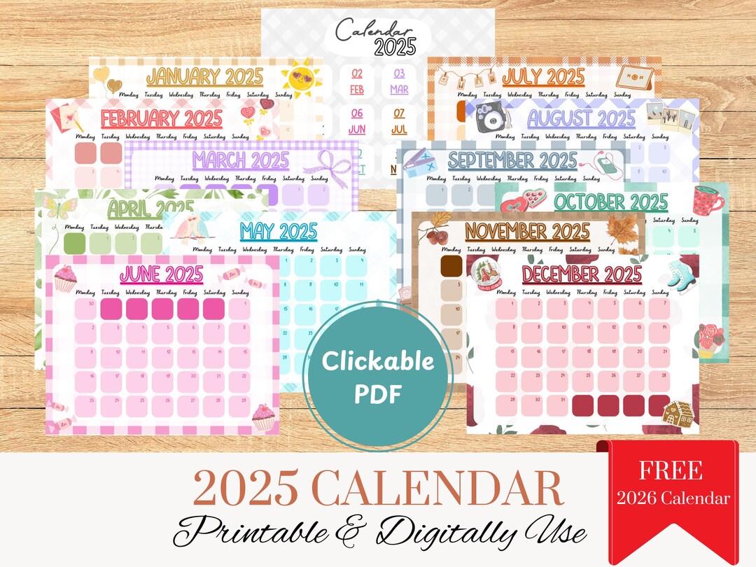 2025 Editable Calendar, Whimsical 2025 Monthly Kids Calendar: Interactive PDF for Playful ...