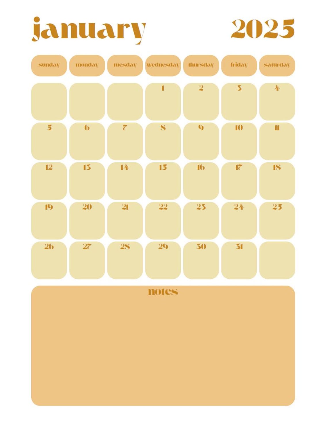 2025 Monthly Calendar, Printable Calendar, Simple Calendar, Year ...