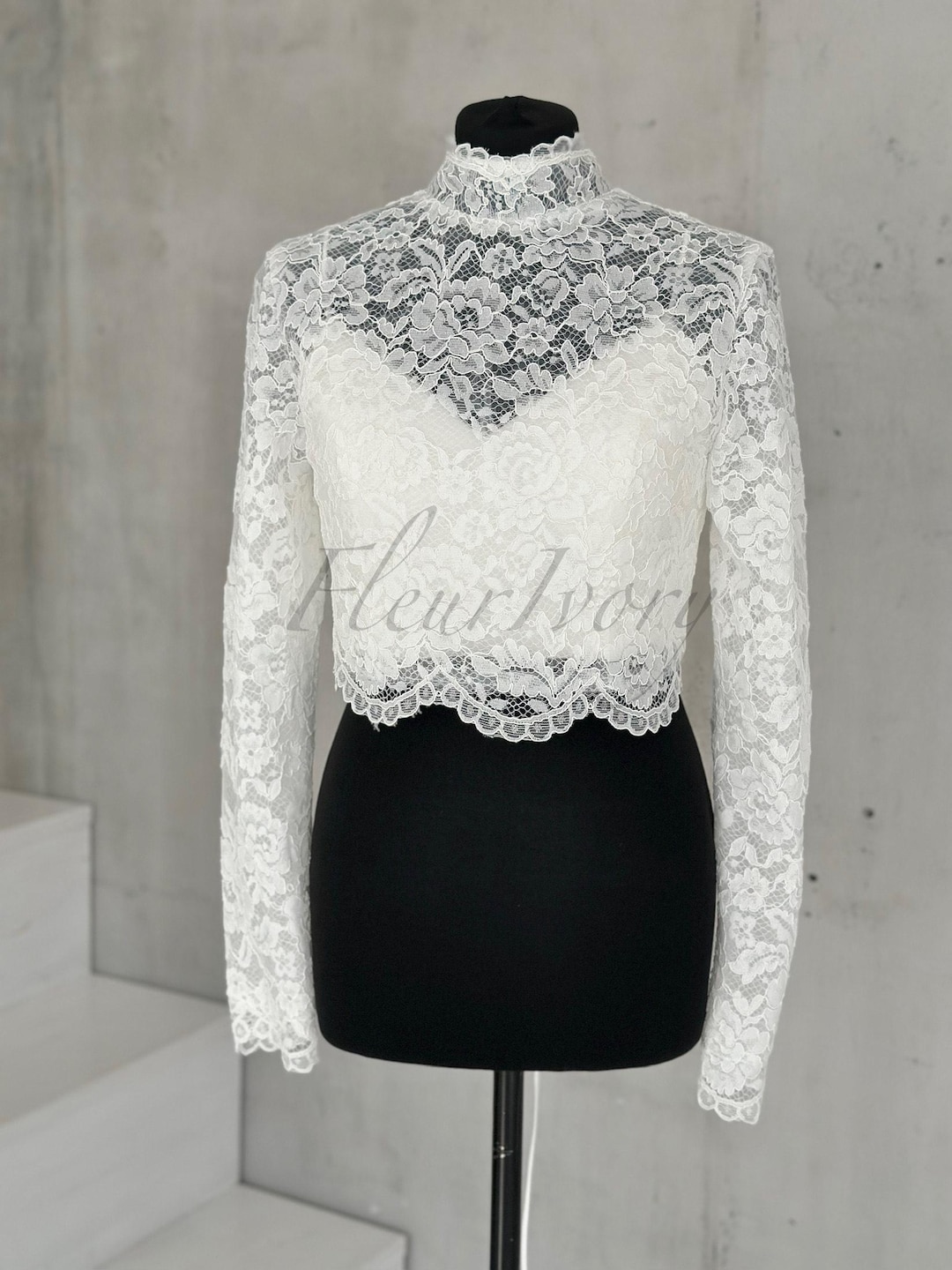 Lace Top Lace Bolero Two Pieces Crop Top Long Sleeve Bolero Bridal ...