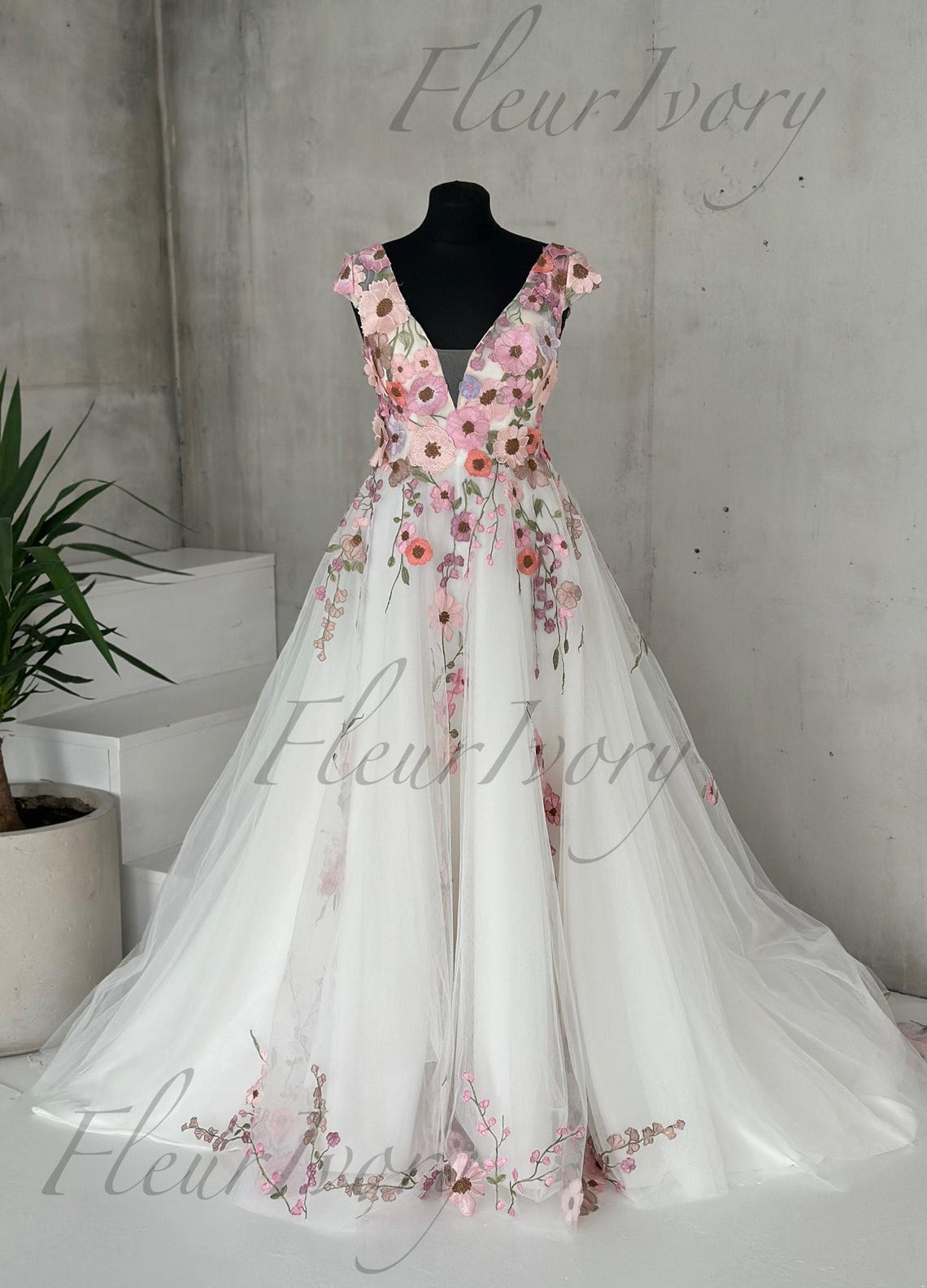 Colorful Floral Wedding Dress, A-line 3D Flower Bridal Gown, Fairy ...