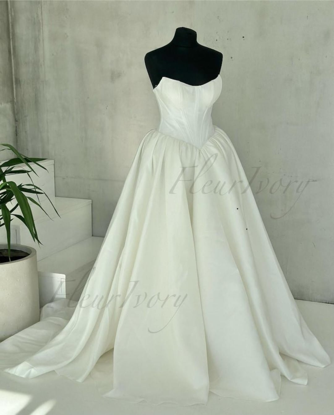 Satin Ball Gown Wedding Dress, Strapless Basque Waist Corset - Etsy