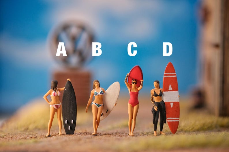 Miniature Figure Surfing Girl Scale 1/64 or 1/87 for Diecast and ...